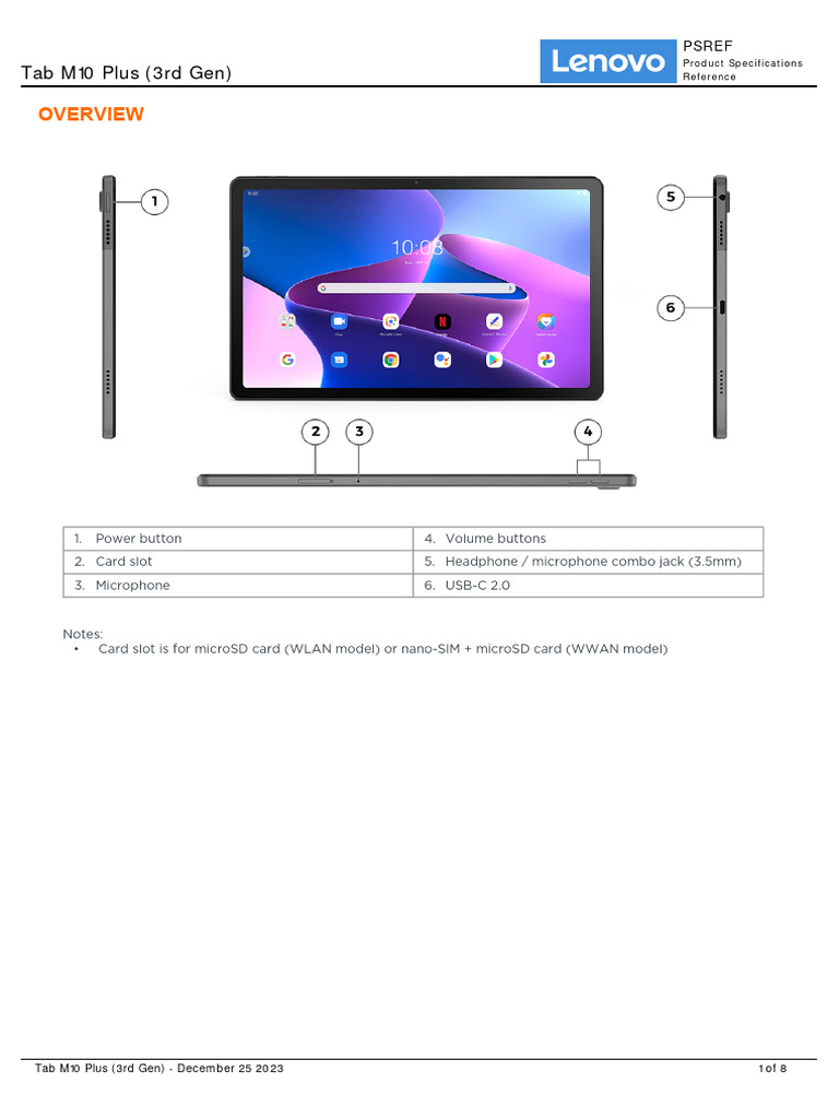 Tab M10 Plus 3rd Gen Spec | PDF | Usb | Computer Engineering