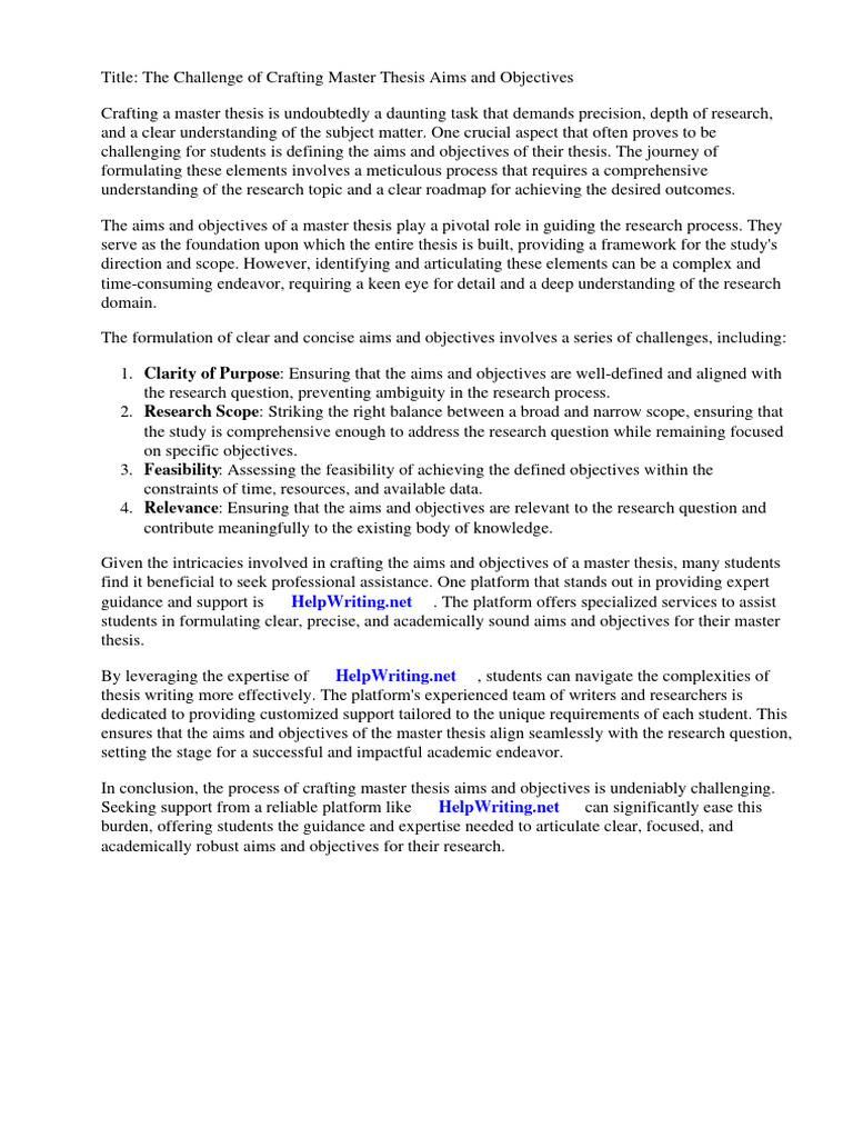 Master Thesis Aims Objectives | PDF | Thesis | Methodology