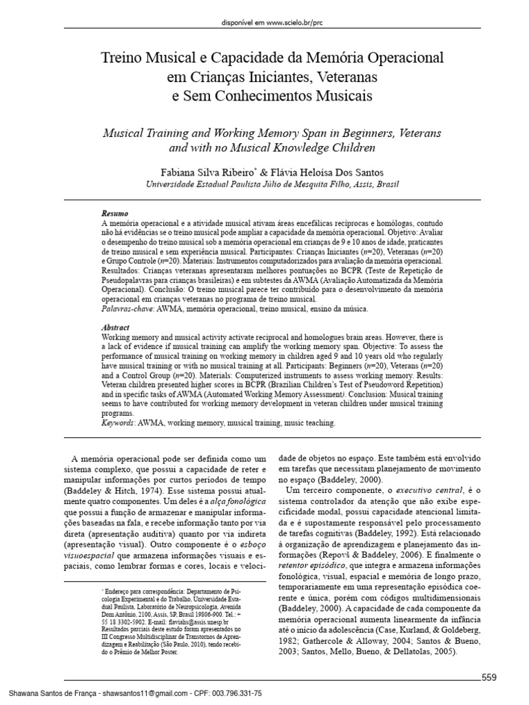 Terino Musical e Memoria Operacional | PDF | Memória | Aprendizado