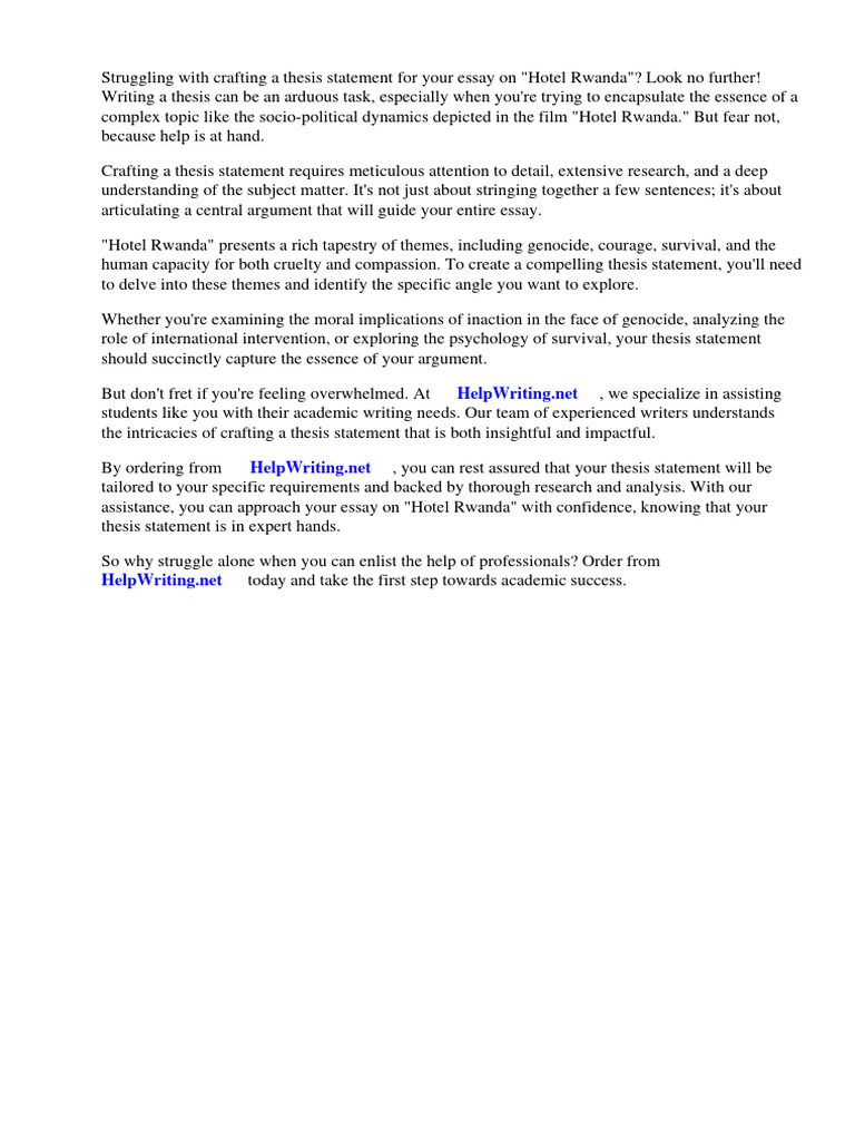 Thesis Statement For Hotel Rwanda | PDF | Hutu | Rwandan Genocide