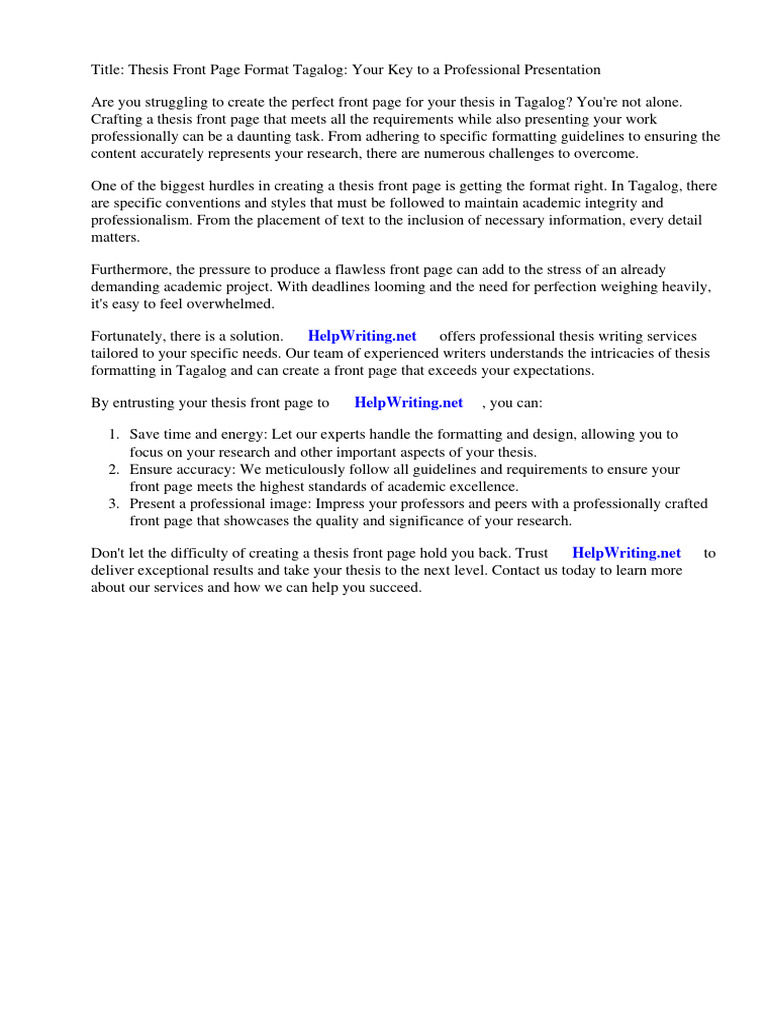 Thesis Front Page Format Tagalog | PDF | Thesis | Tagalog Language