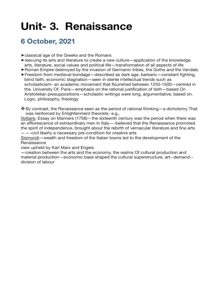 Unit 3 (Mam Lectures) | PDF | Renaissance | Books