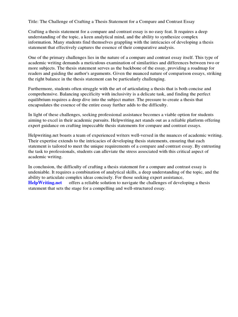 How To Develop A Thesis Statement For A Compare and Contrast Essay ...
