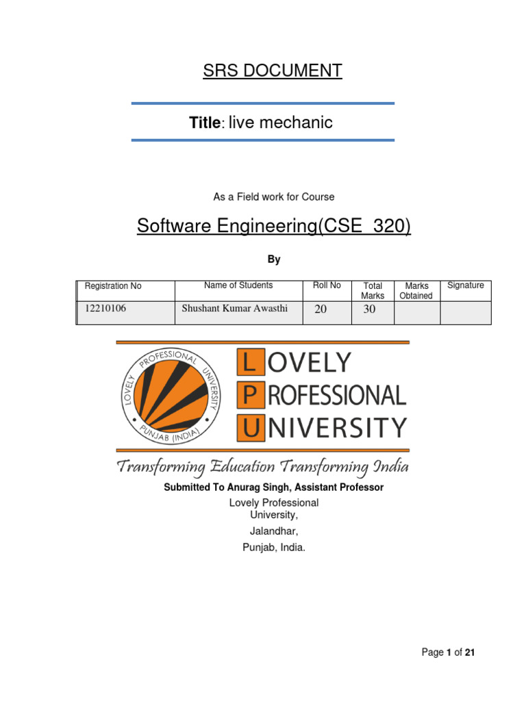Cse320 Srs Awasthi Final | PDF | Axle | Engines