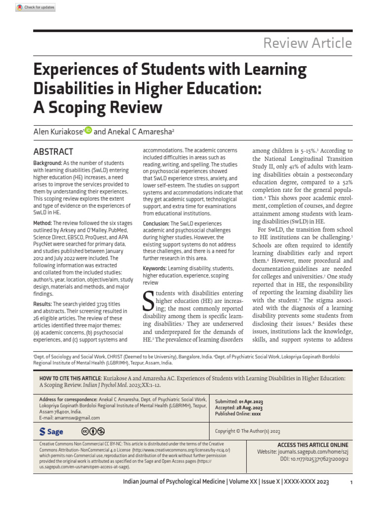 Experiences Of Students With Learning Disabilities In Higher Education