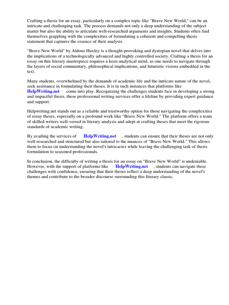 Crafting a Thesis for Brave New World | PDF | Philosophy | History