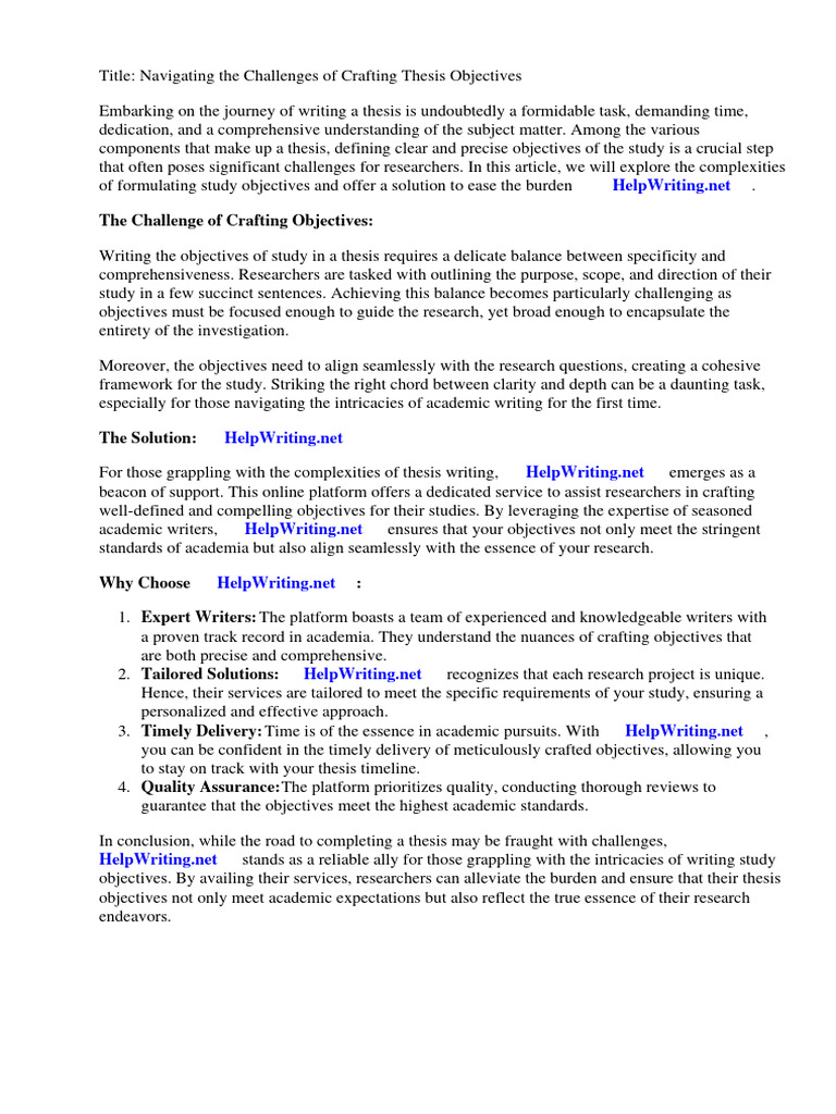 How To Write Objectives of Study in Thesis | PDF | Thesis | Methodology