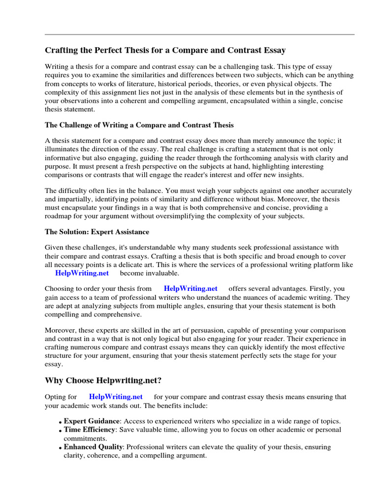 Thesis Example for Compare and Contrast Essay | PDF | Essays | Thesis