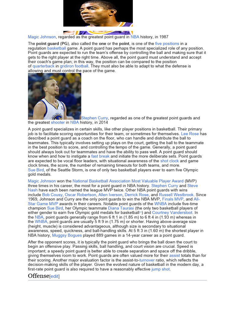 Basketball PG (Point Guard) Whaz Do They Need To Do+some Players | PDF ...