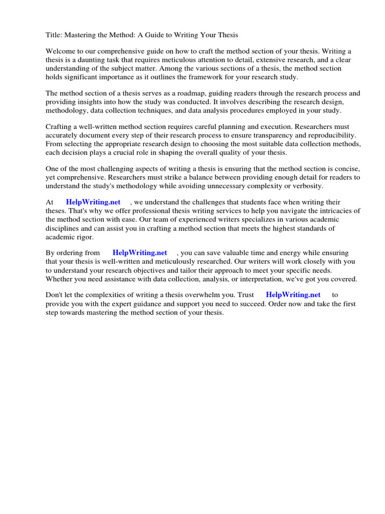 How To Write Method in Thesis | PDF | Methodology | Thesis
