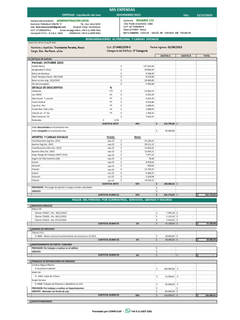 Período: OCTUBRE 2023: Mis Expensas | PDF | Servicios financieros | Finanzas personales