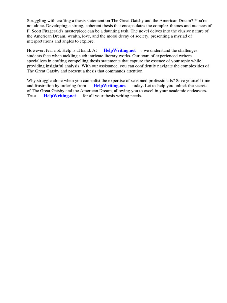Great Gatsby Thesis Statement American Dream | Download Free PDF | The ...