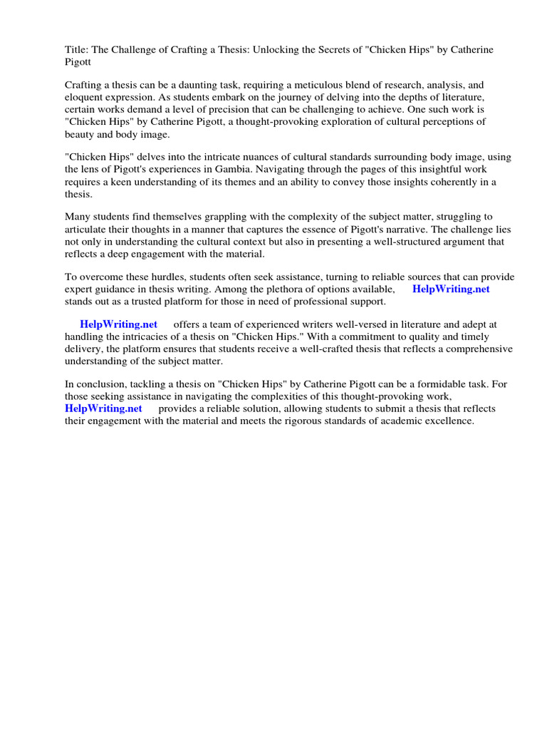 Thesis of Chicken Hips by Catherine Pigott | PDF | Body Image