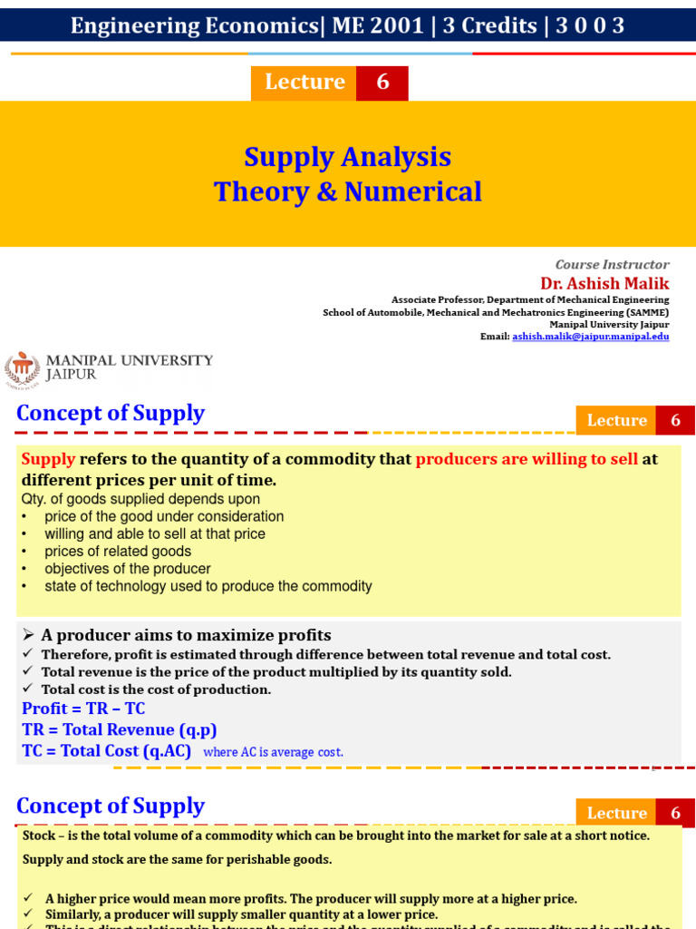 Lec-6_Supply-Analysis-Theory-Numerical | PDF | Price Elasticity Of Demand | Supply (Economics)