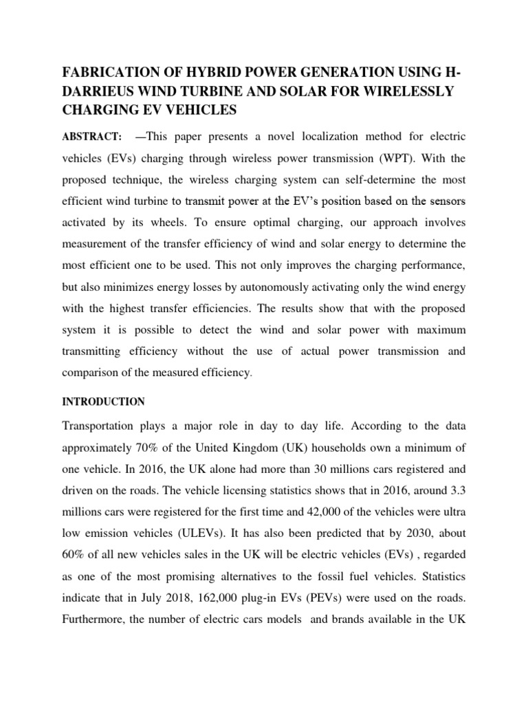 Fabrication of Hybrid Power Generation Using H | PDF | Electric Vehicle ...