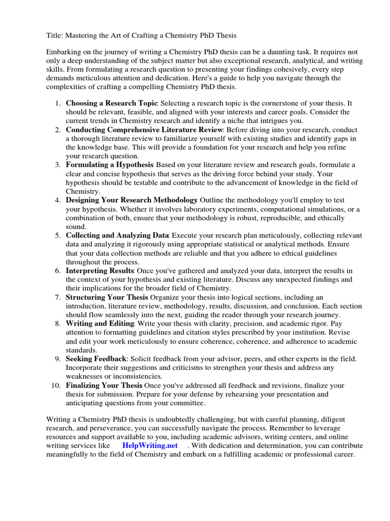 How To Write Chemistry PHD Thesis | PDF | Methodology | Thesis