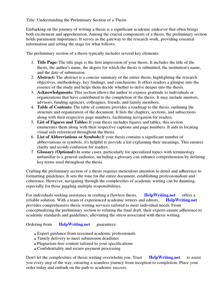 What Is Meant by Preliminary Section of Thesis | PDF | Thesis | Curriculum