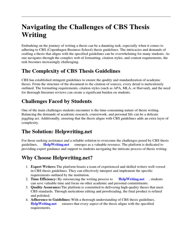 Cbs Thesis Guidelines | PDF | Thesis