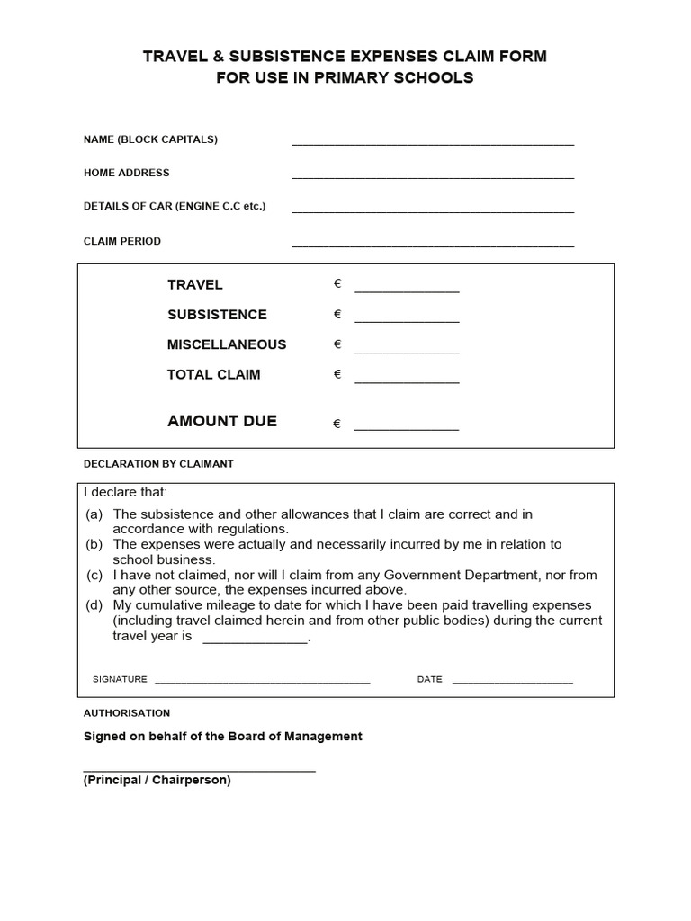 Primary School Expense Claim Form | PDF