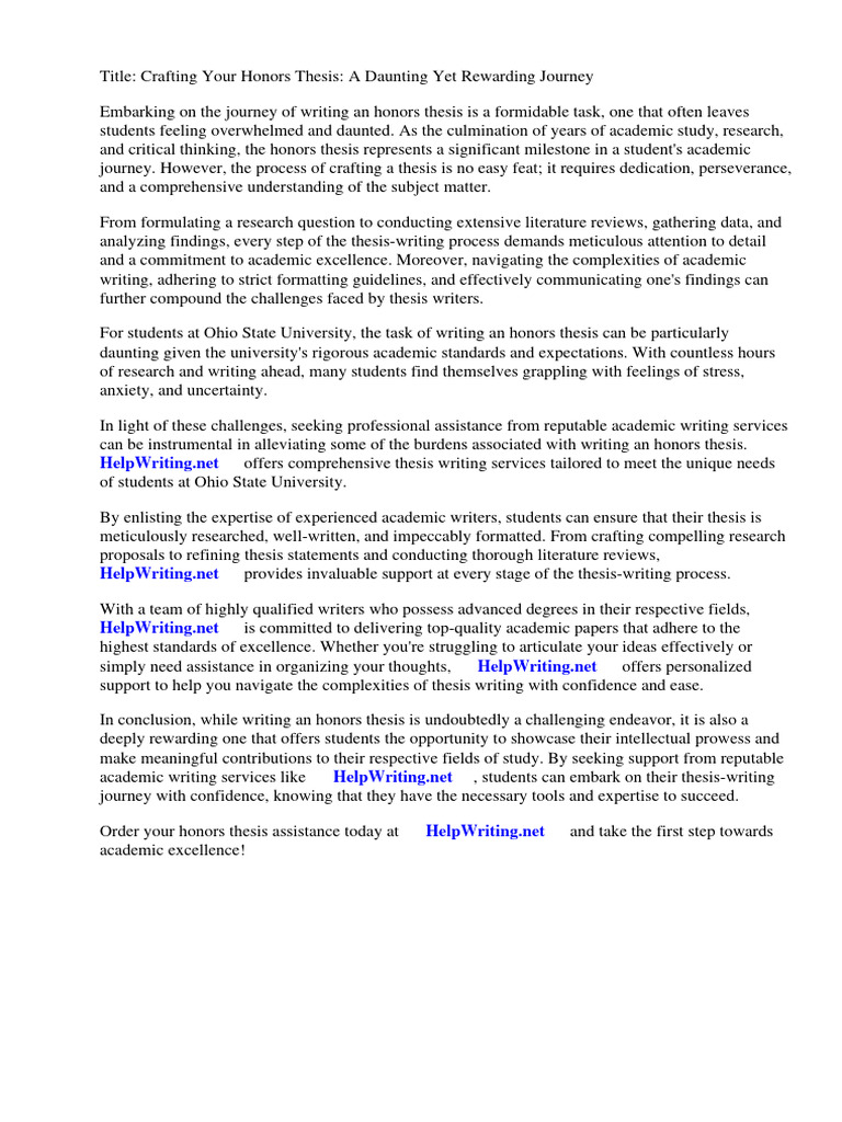 Honors Thesis Ohio State | PDF | Thesis