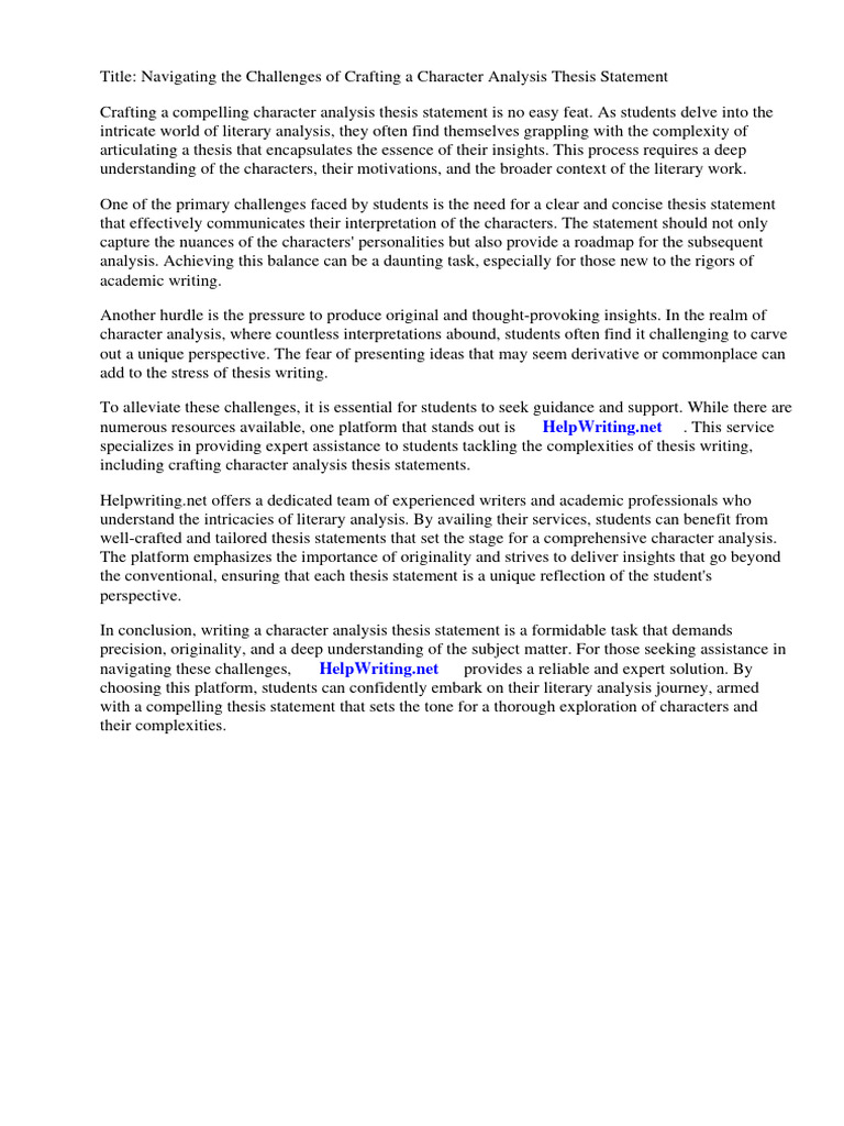 Student Guide: Character Thesis Crafting | PDF | Essays | Thesis
