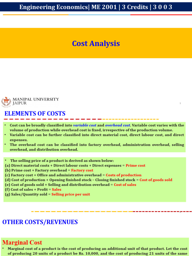 Engg. Economics Cost Analysis | PDF | Economics | Financial Accounting
