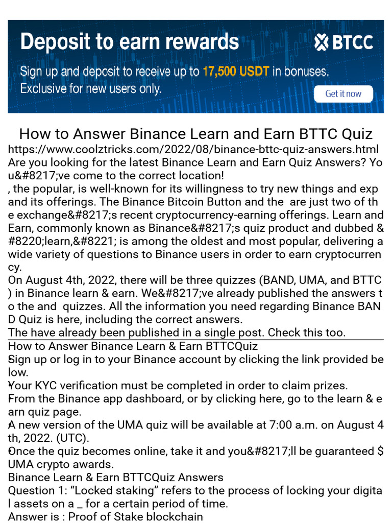 How To Answer Binance Learn and Earn BTTC Quiz | PDF | Cryptocurrency | Quiz