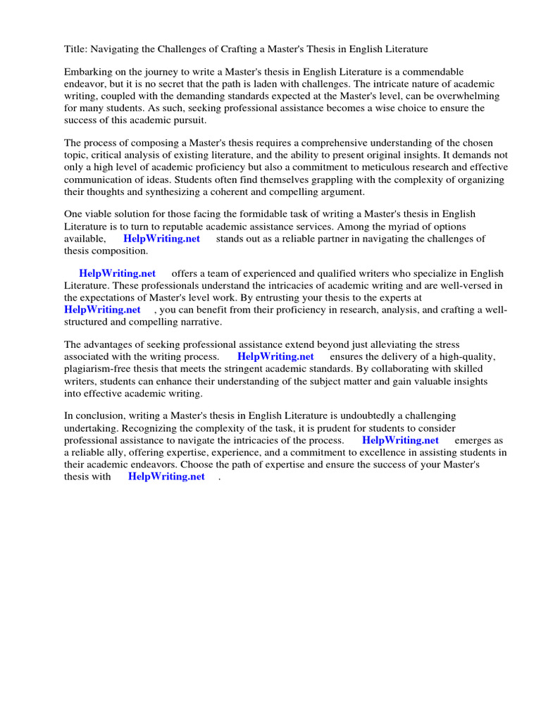 How To Write A Masters Thesis in English Literature | PDF | Thesis | Essays