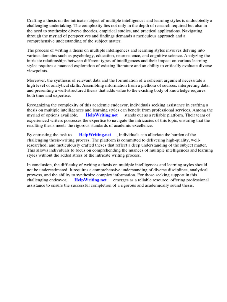 Multiple Intelligences Thesis Guide | PDF | Intelligence | Learning