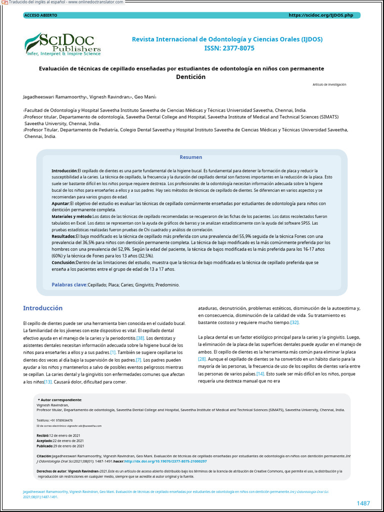 Evaluation_Of_Brushing_Techniques_Taught.en.es | PDF | Odontología | Higiene oral