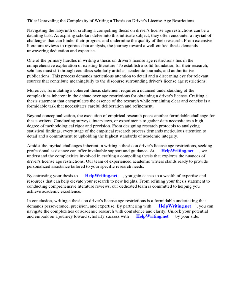Drivers License Age Restrictions Pro Thesis Statement | PDF | Driver's ...