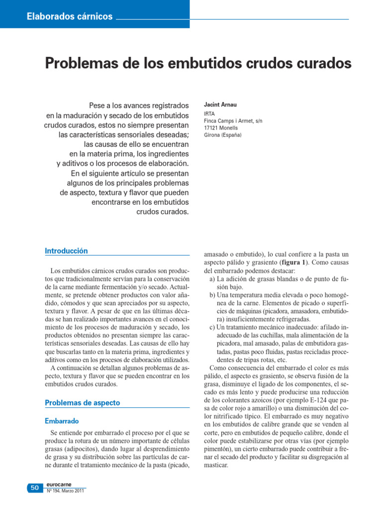 Defectos en Productos Curados | PDF | Carne | Curado (Conservación de ...