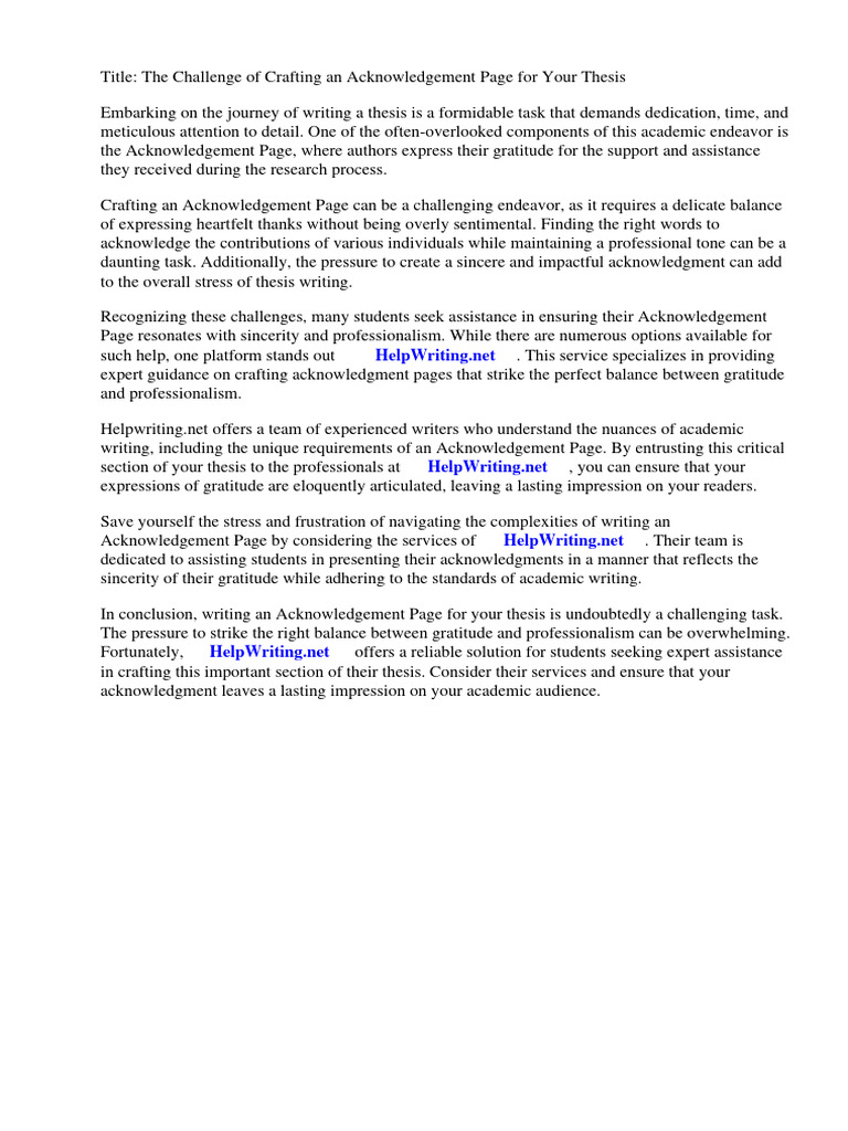 How To Write An Acknowledgement Page For A Thesis | PDF | Thesis