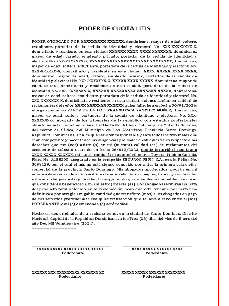 Poder Cuota Litis | PDF | República Dominicana | Gobierno