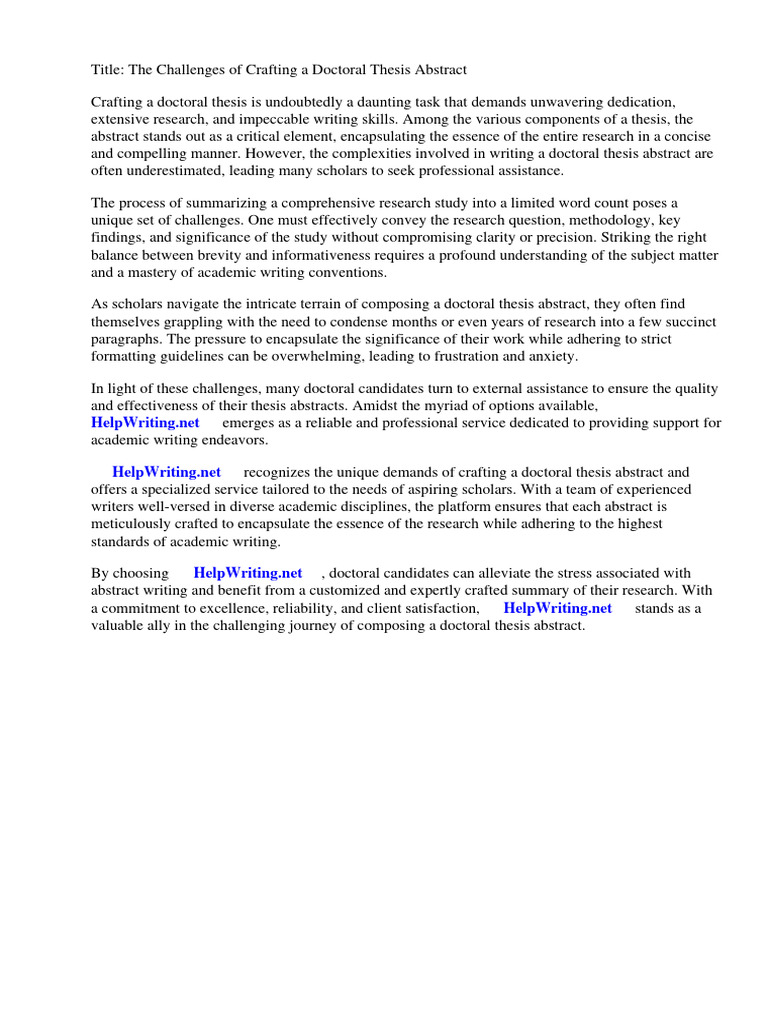 Doctoral Thesis Abstract Example | PDF | Thesis | Abstract (Summary)