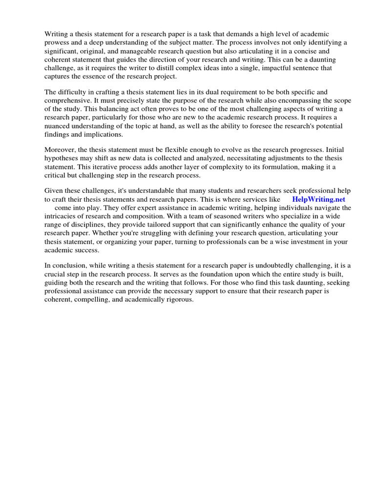 Thesis Statement Example For Research Paper | PDF | Essays | Thesis