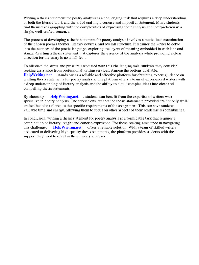 Thesis Statement Examples For Poetry Analysis | PDF | Essays | Poetry