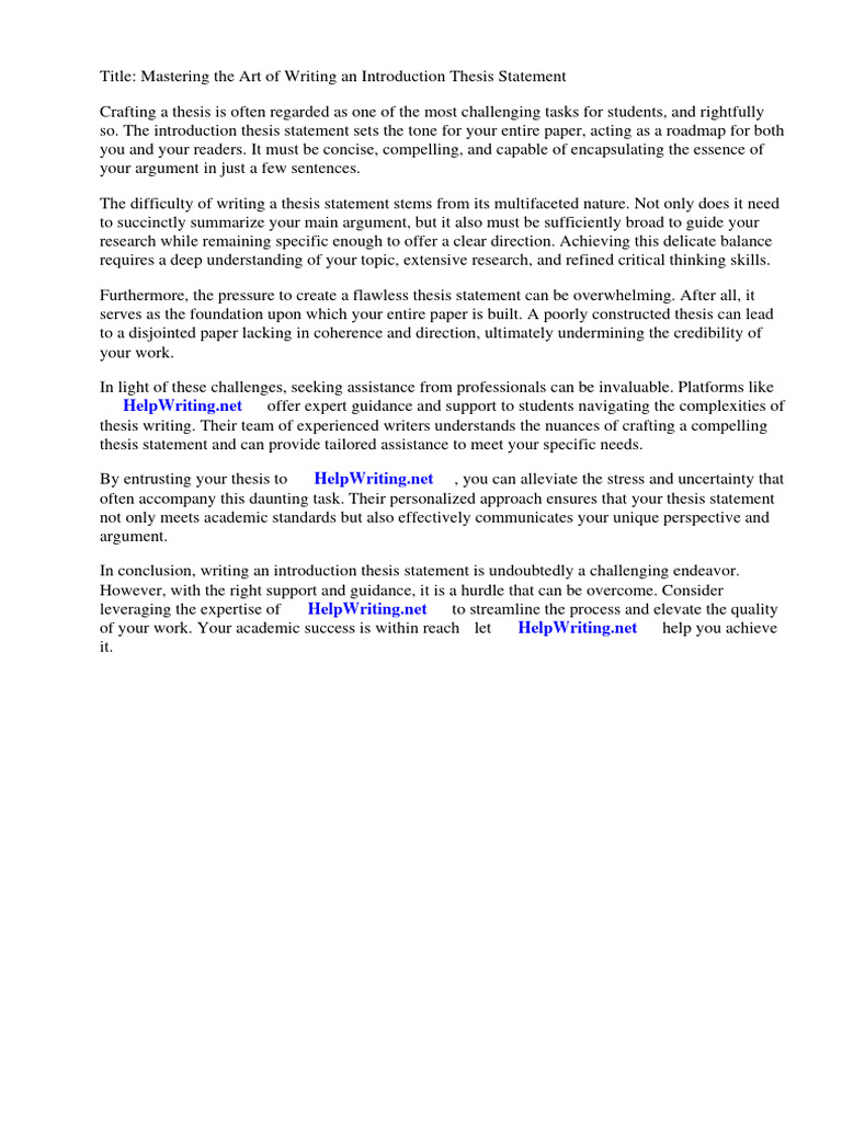 Writing An Introduction Thesis Statement | PDF | Essays | Thesis