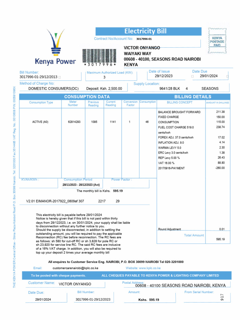 December Electricity Bill | PDF | Value Added Tax | Cheque