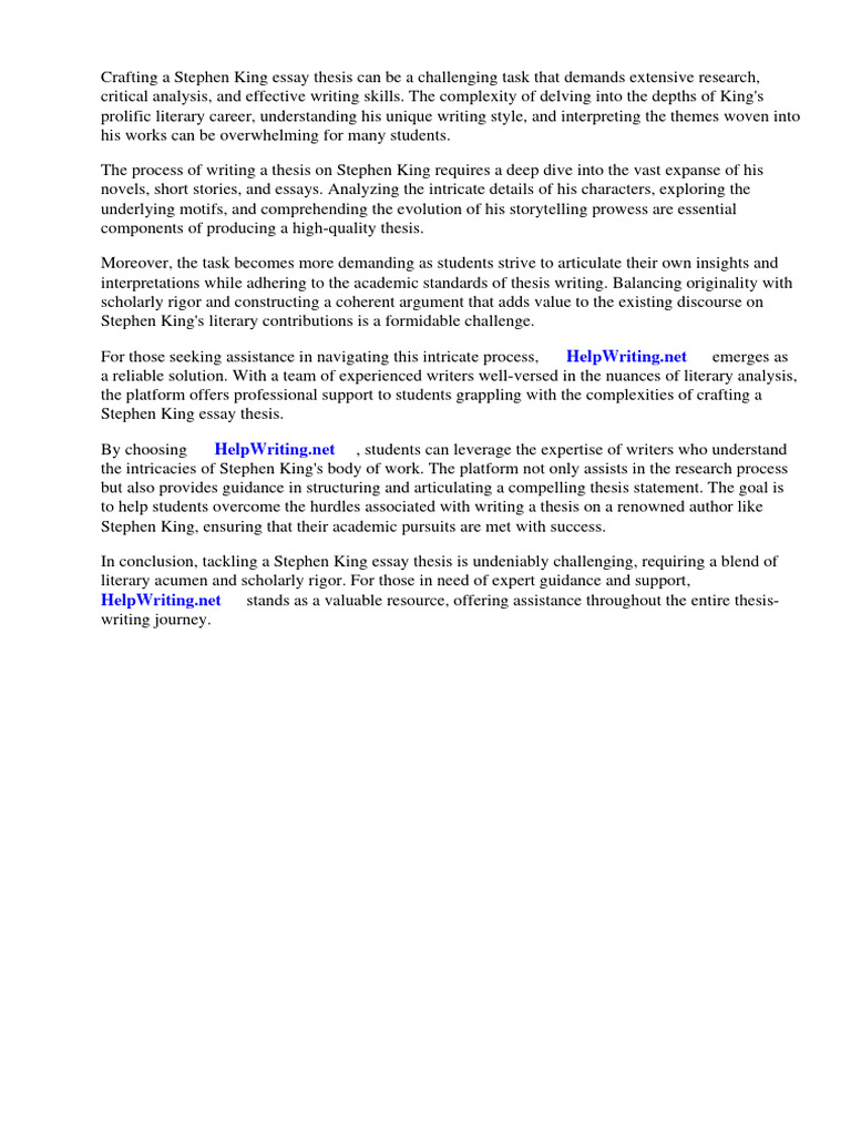 Stephen King Essay Thesis | PDF | Essays | Editing