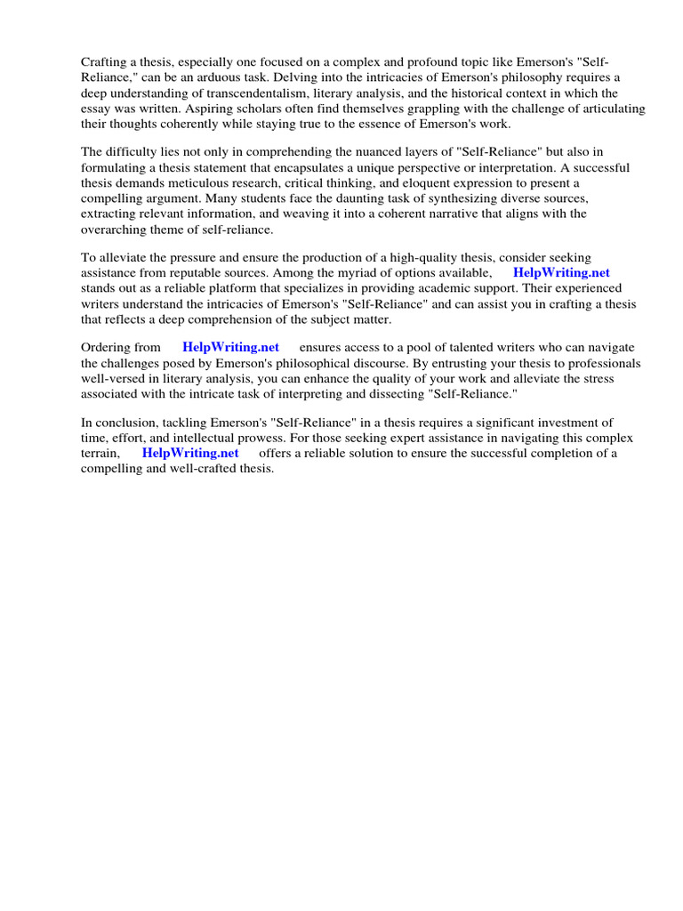 Emersons Thesis Self Reliance | PDF | Transcendentalism | Ralph Waldo ...