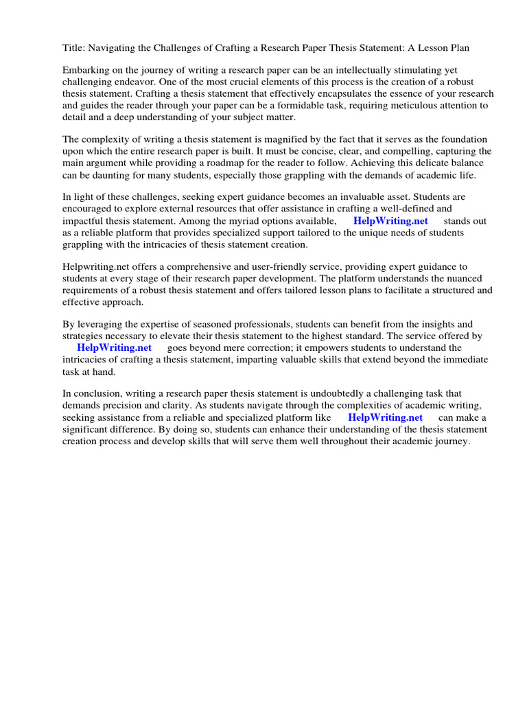 Research Paper Thesis Statement Lesson Plan | PDF | Thesis | Essays