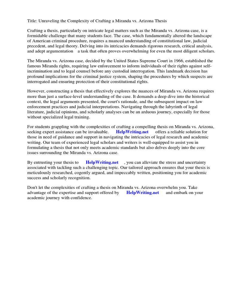 Miranda Vs Arizona Thesis | PDF | Miranda V. Arizona | Miranda Warning