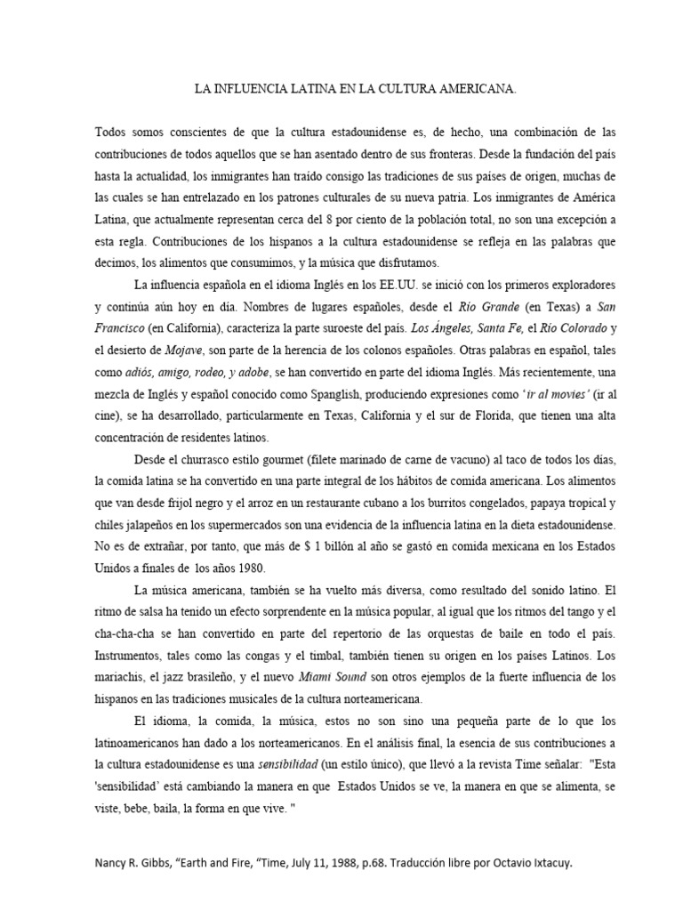Influencia Latina en la Cultura Americana | PDF | Texas | Cultura de ...