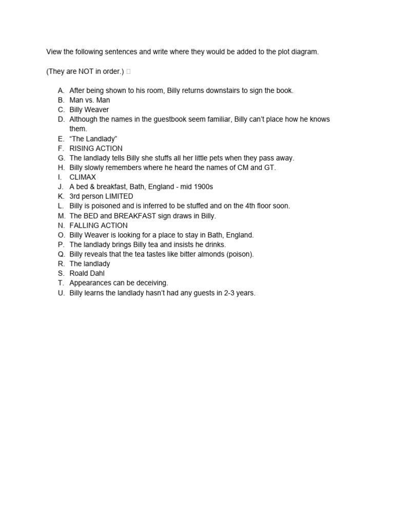 The Landlady Plot Diagram Answers | PDF