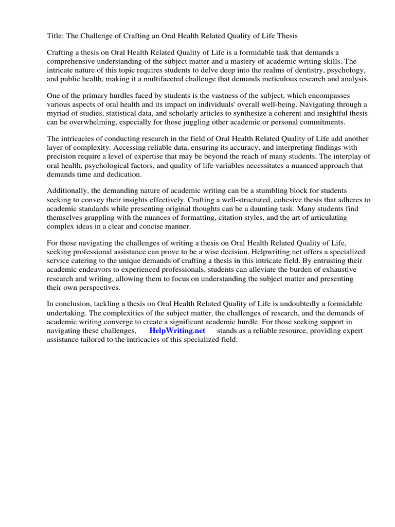 Oral Health Related Quality of Life Thesis | PDF | Dentistry | Quality ... Oral Health Related Quality of Life Thesis | PDF | Dentistry | Quality ...