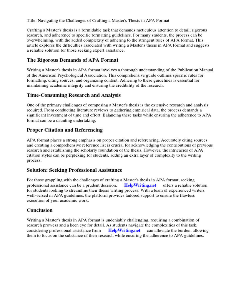 Example Masters Thesis Apa Format Download Free Pdf Thesis Apa Style