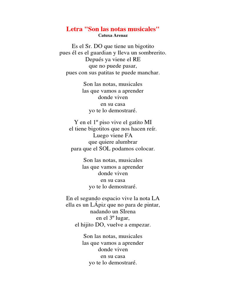 Canción las notas musicales | PDF