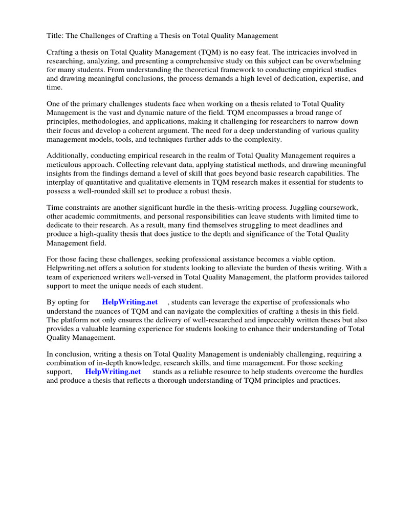 Sample Thesis On Total Quality Management | PDF | Quality Management ...