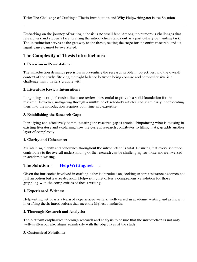 Thesis Introduction Writing Help Guide | PDF | Thesis | Essays